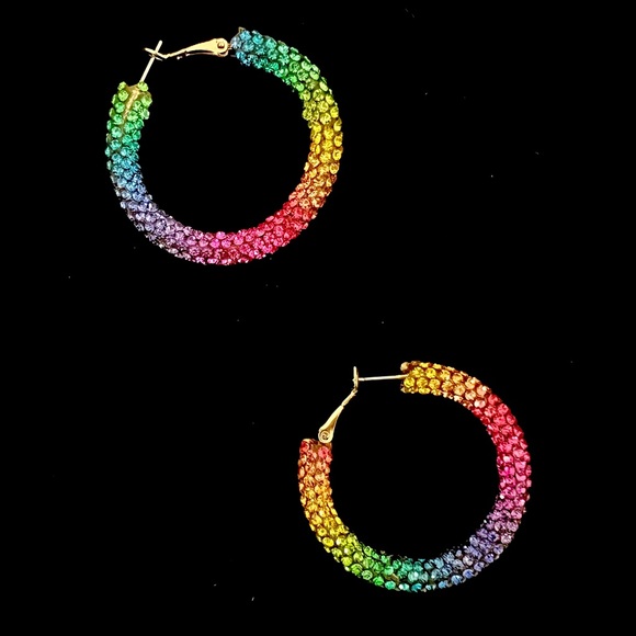 Jewelry | New Rainbow Rhinestone Hoops | Poshmark